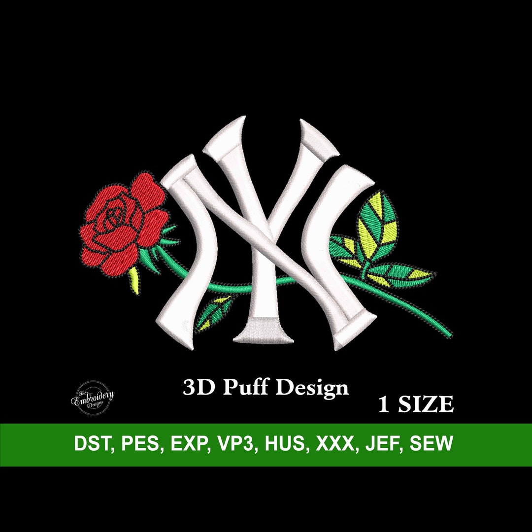 New York Rose 3D Puff Raised Embroidery Machine Design File for Custom ...