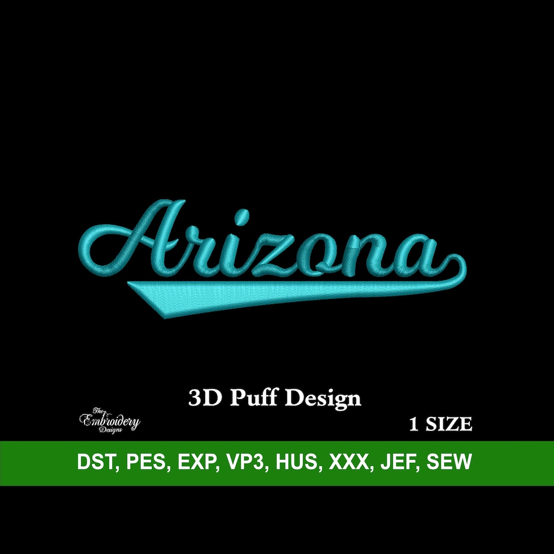 Arizona 3D Puff Raised Embroidery Design File for Hats, Embroidery ...