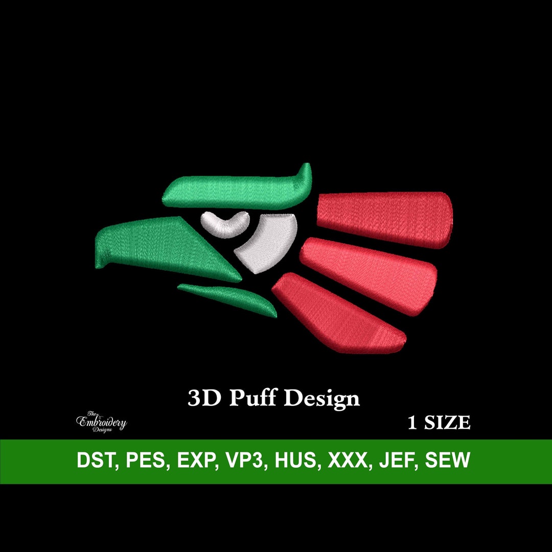 Mexican Aguila Eagle 3D Puff Embroidery Design for Hats, Trendy ...