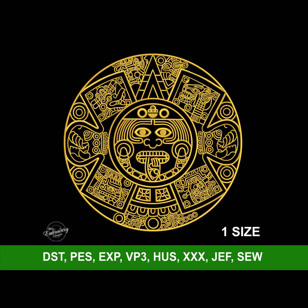 Aztec Mayan Calendar Machine Embroidery Design File, Jacket Patches ...