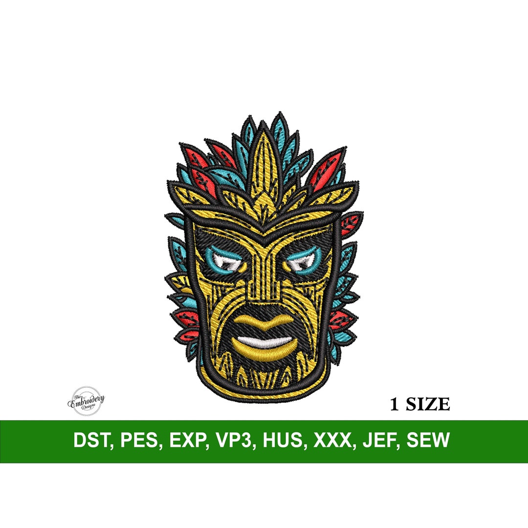 Aztec Mayan Tiki Faces Mask Embroidery Design for Hats, Embroidery ...