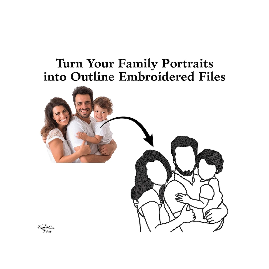 Personalized Family Portrait Outline Embroidery Designing, Custom ...
