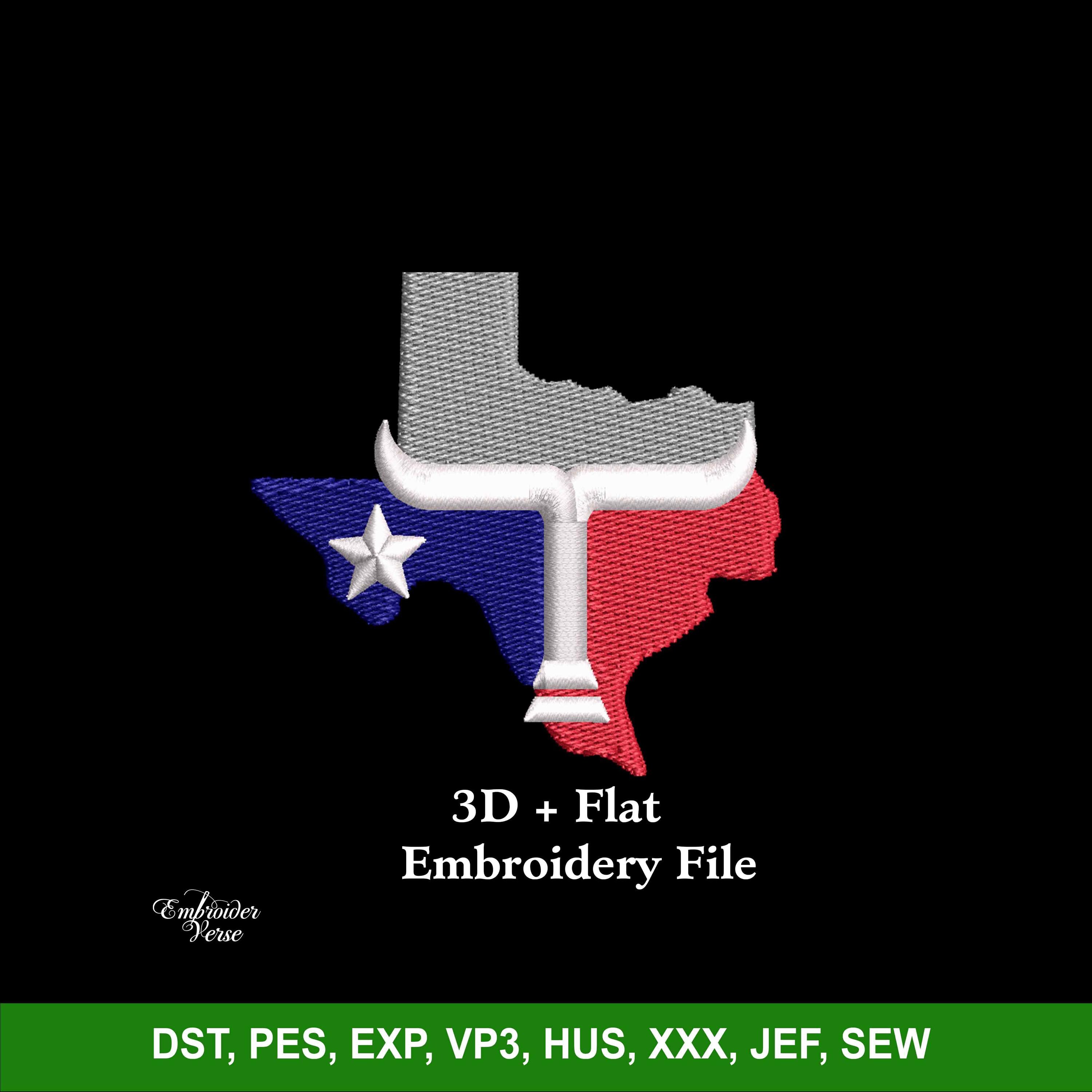 Texas State 3D & Puff Flat Embroidery Machine Design File for Hats ...