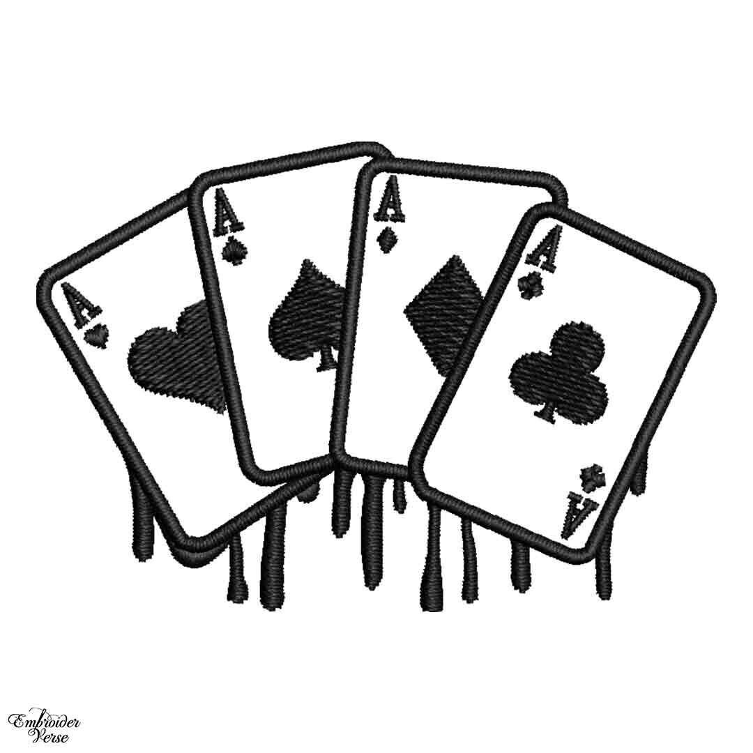 Four Aces Dripping Cards Machine Embroidery Designs File for Hats ...