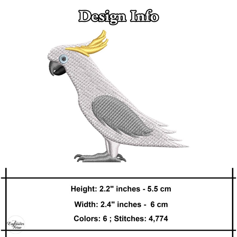 Cockatiel Embroidery Design File for Hats, Embroidery Designs Trendy ...