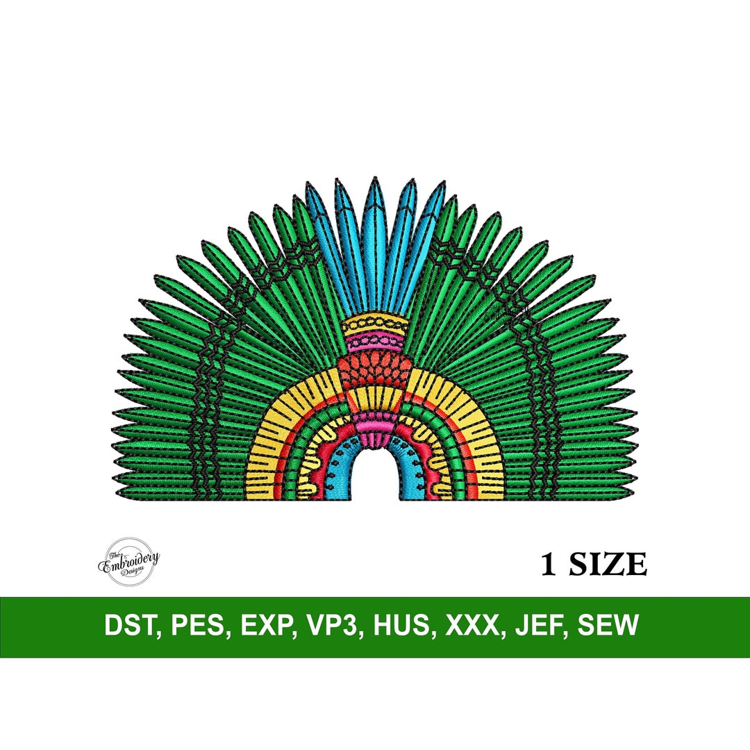 Feather Crown of Aztec Emperor Embroidery Machine Design File for Hats ...