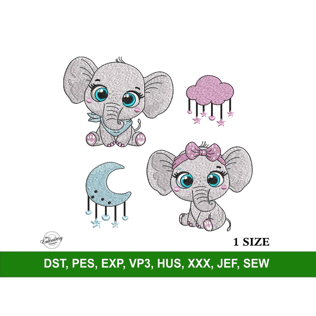 Cute Baby Elephant Machine Embroidery Design File for Hoodies and ...