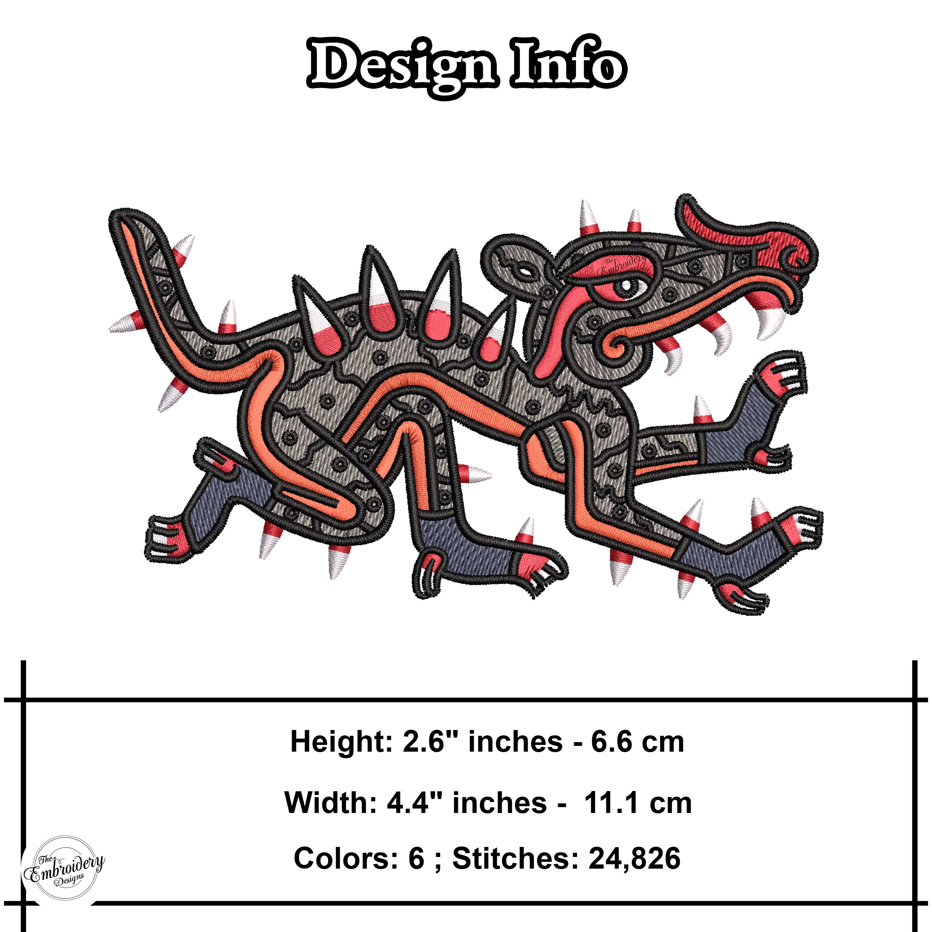 Cipactli Aztec Dragon Machine Embroidery Design File for Hats, Trendy ...