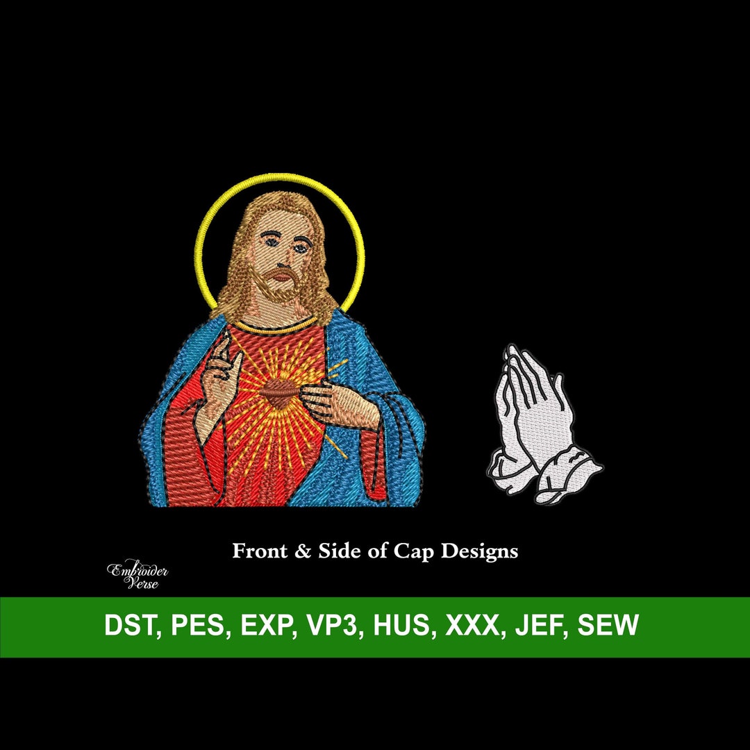 Jesus & Praying Hands Machine Embroidery Design File for Hat Front and ...