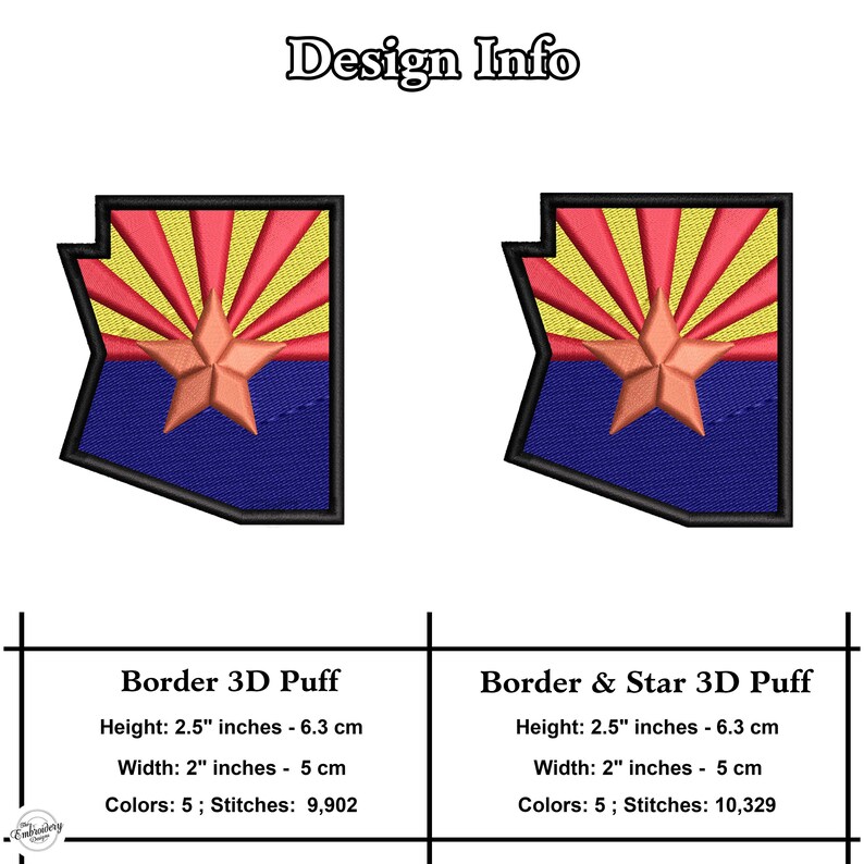 Arizona Flag Border & Star 3D Puff Raised Embroidery Design File for ...
