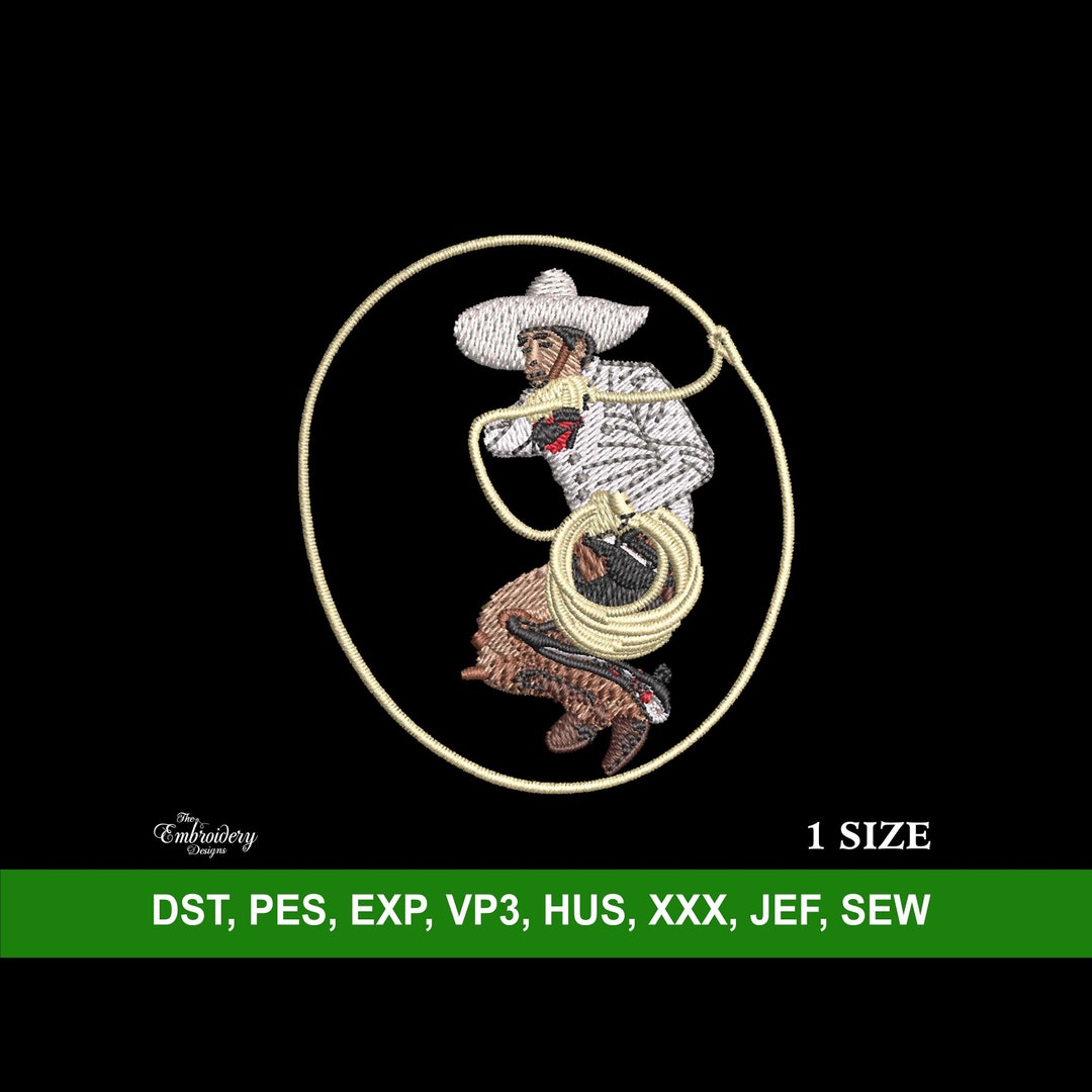 Charro With Lasso Embroidery Machine Design File for Hats, Embroidery ...