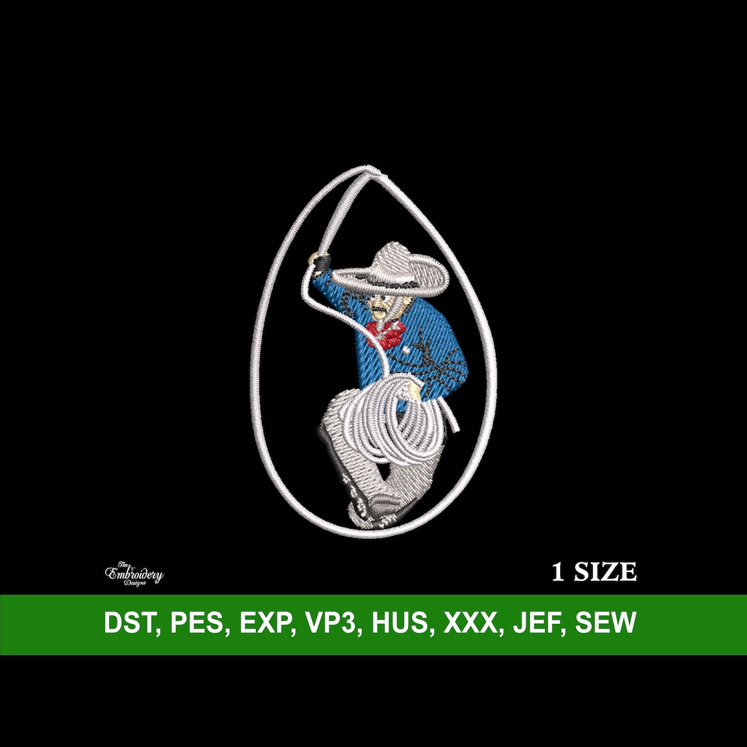 Charro With Lasso Embroidery Machine Design File for Hats, Embroidery ...