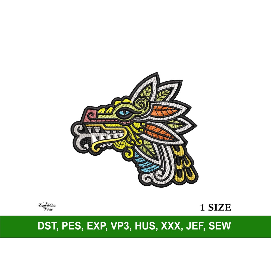Quetzalcoatl Aztec Mayan God Machine Embroidery Design File for Hats ...