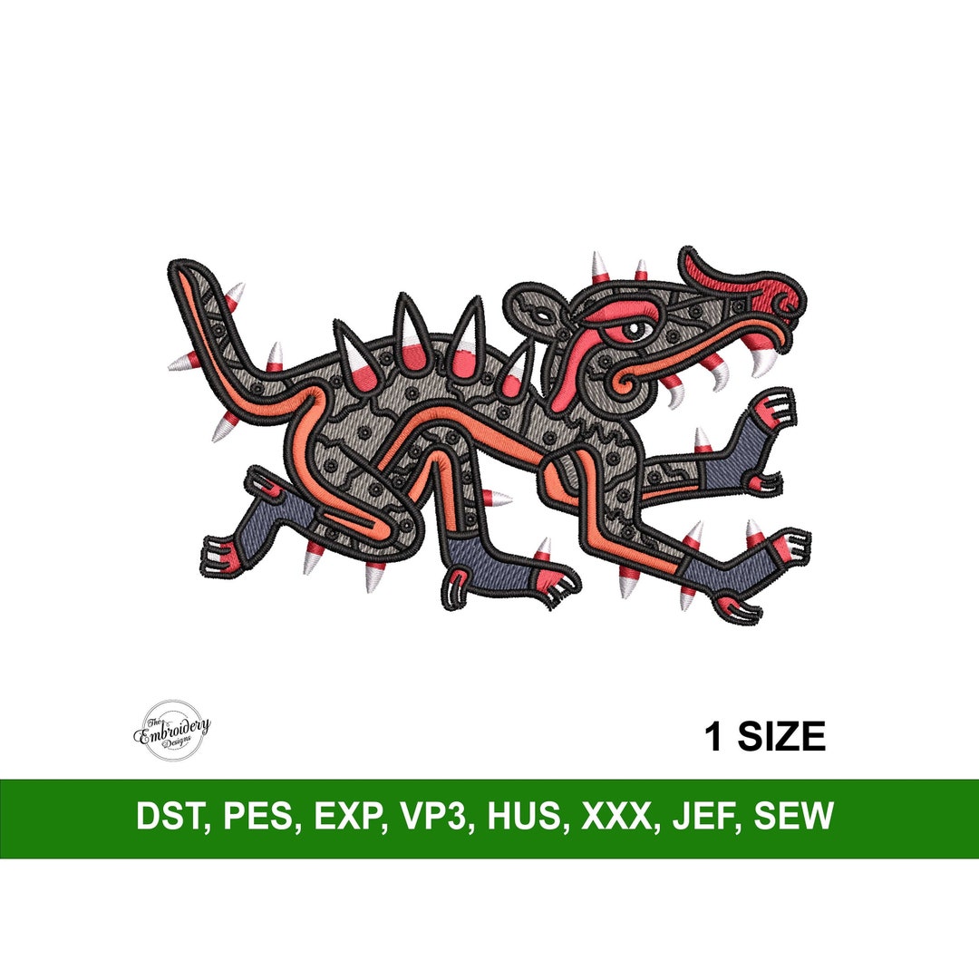 Cipactli Aztec Dragon Machine Embroidery Design File for Hats, Trendy ...