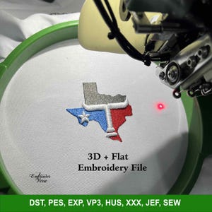 Texas State 3D & Puff Flat Embroidery Machine Design File for Hats, Trendy Embroidery, Custom ...