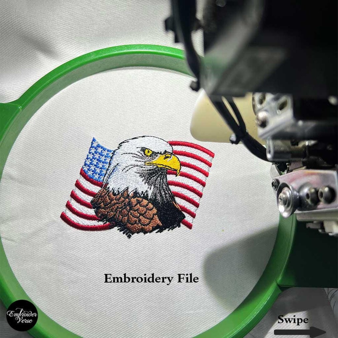 American Eagle and Flag Machine Embroidery Design File for Hats ...