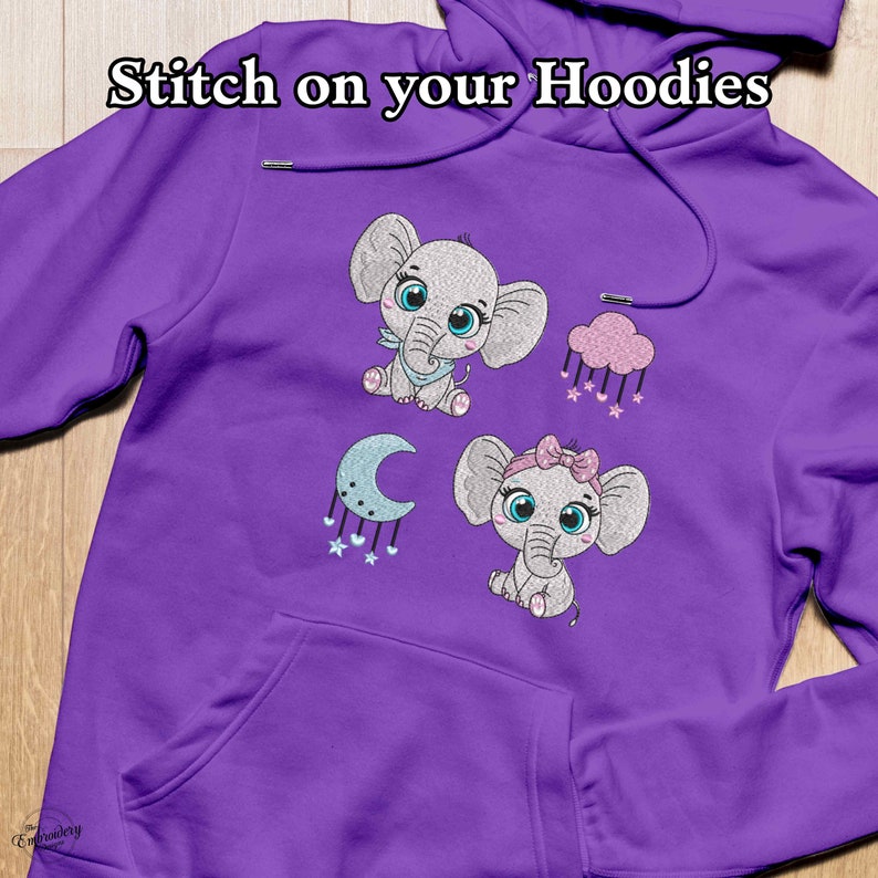 Cute Baby Elephant Machine Embroidery Design File for Hoodies and ...