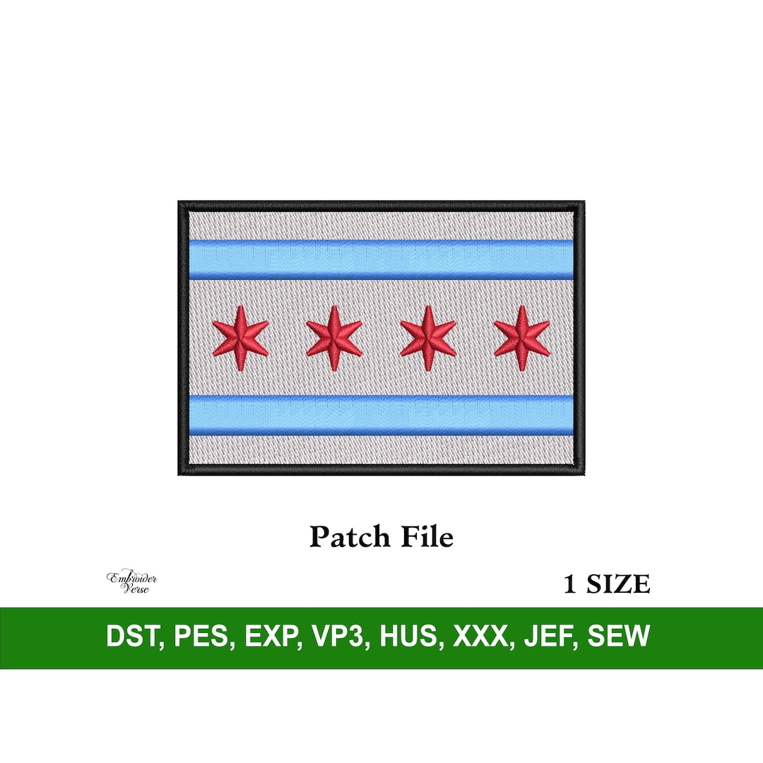 Chicago Flag Patch Embroidery Machine Design File for Hats, Trendy ...
