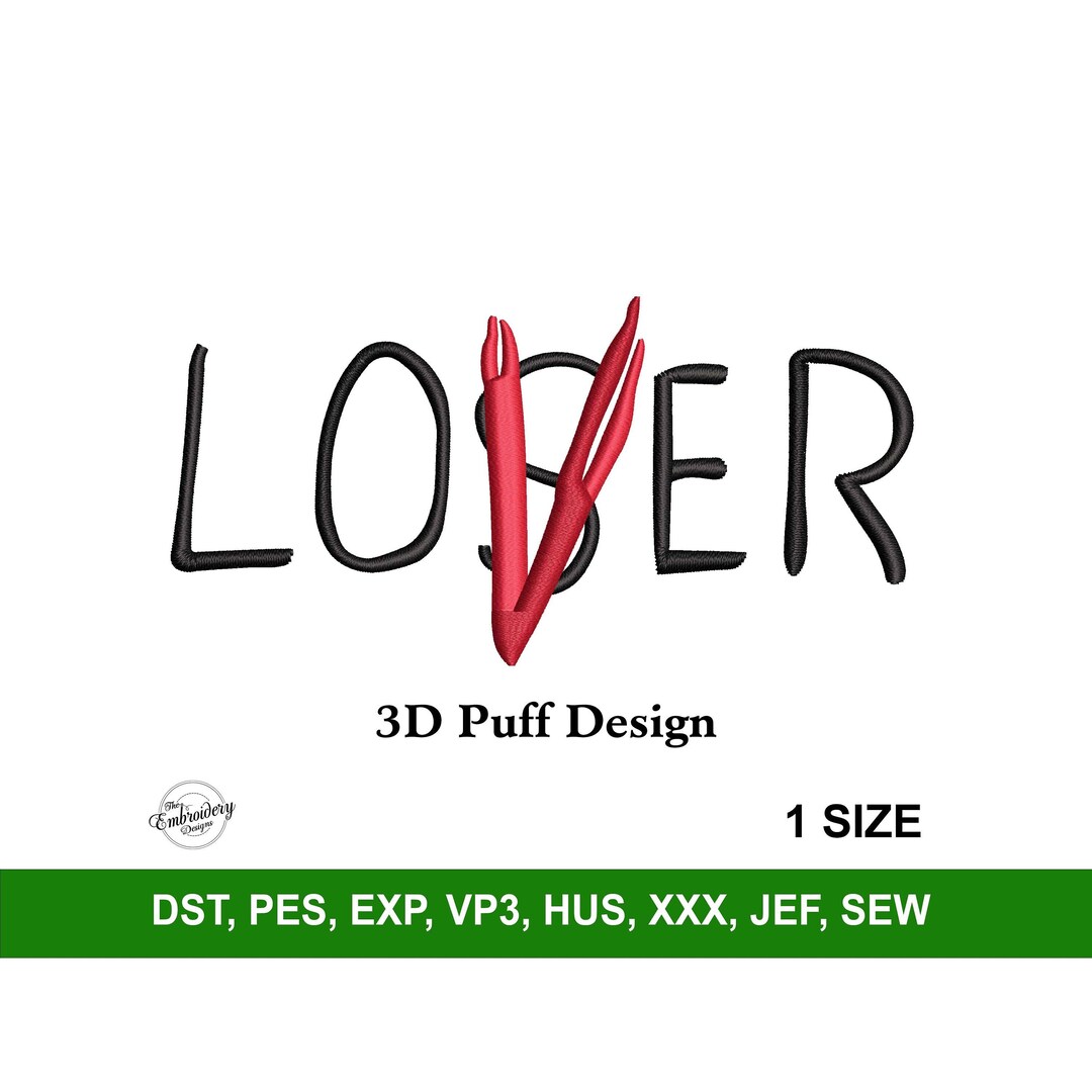 Lover Loser 3D Puff Embroidery Design for Hats, Embroidery Designs ...