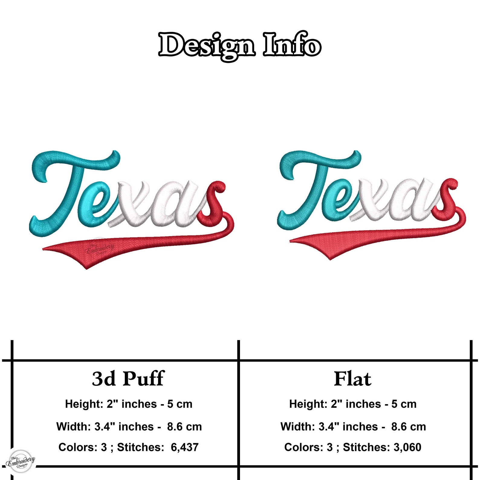 Texas 3d Puff & Flat Raised Embroidery Machine Design File for Hats ...