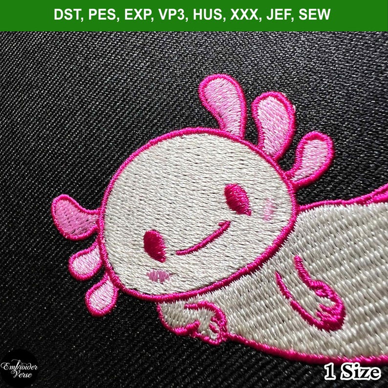 Cute Axolotl Embroidery Machine Design File, Trendy Hat Embroidery ...