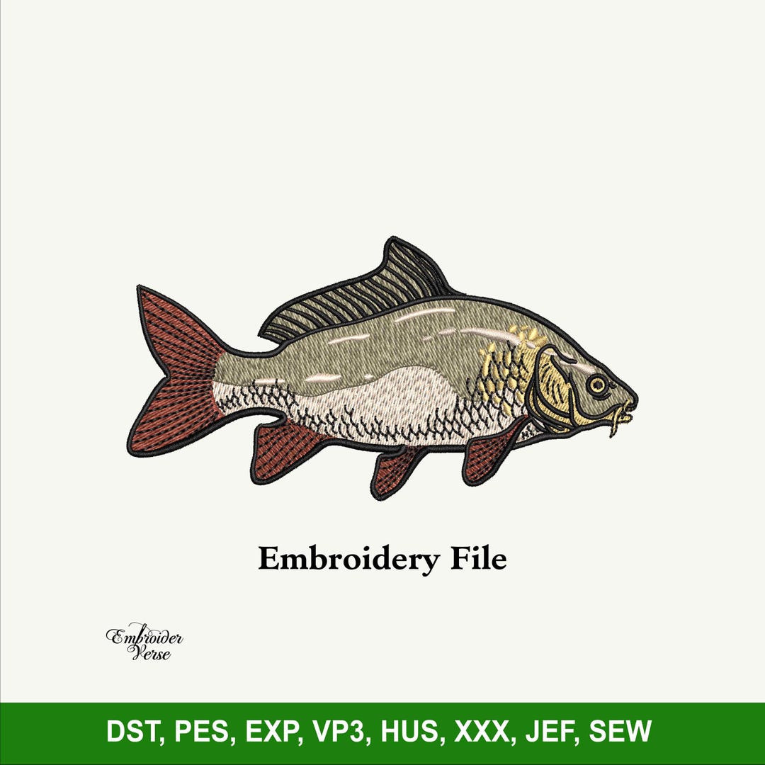 Carp Fish Embroidery Machine Design File for Hats, Trendy Embroidery ...
