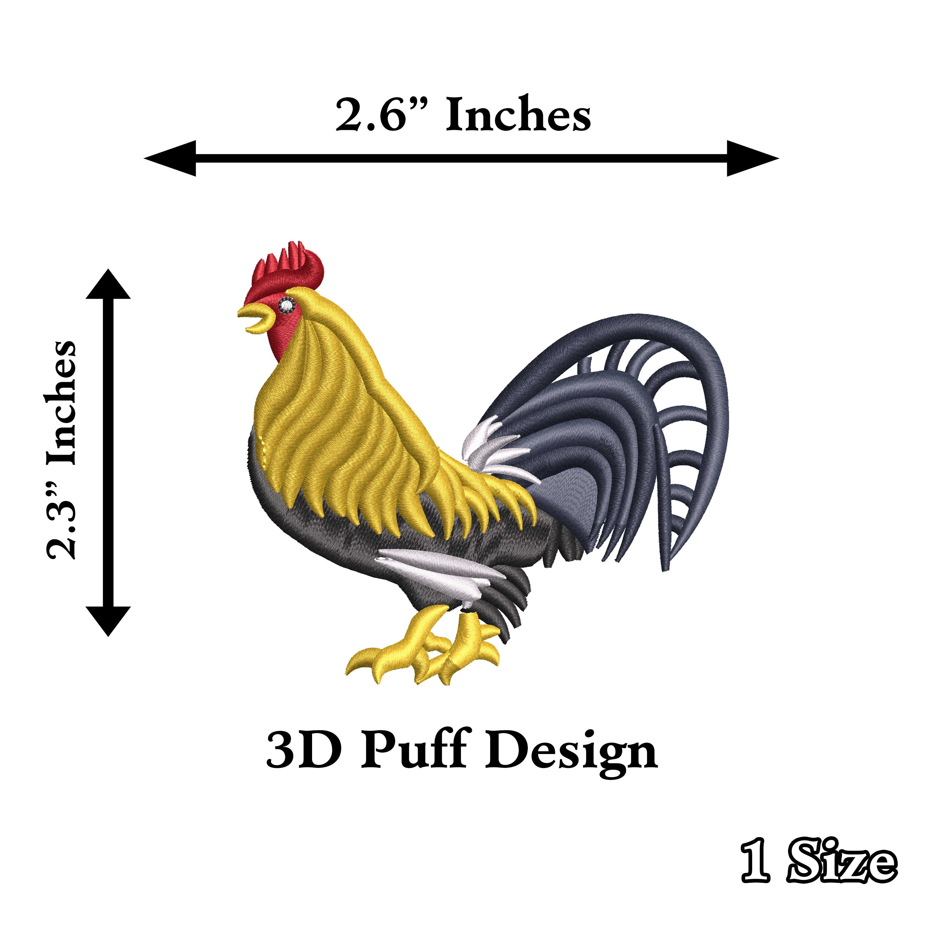 Rooster 3D Puff Embroidery Machine Design File, Embroidery Designs ...