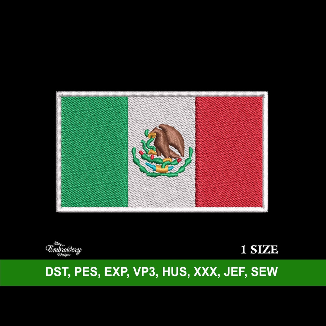Mexico Flag Embroidery Machine Design File for Side of Hats, Trendy ...