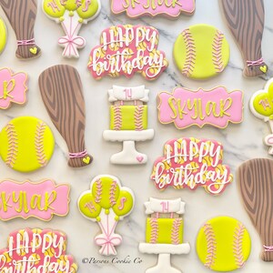 Softball Birthday Decorated Sugar Cookies | Royal Icing | Girl Birthday ...
