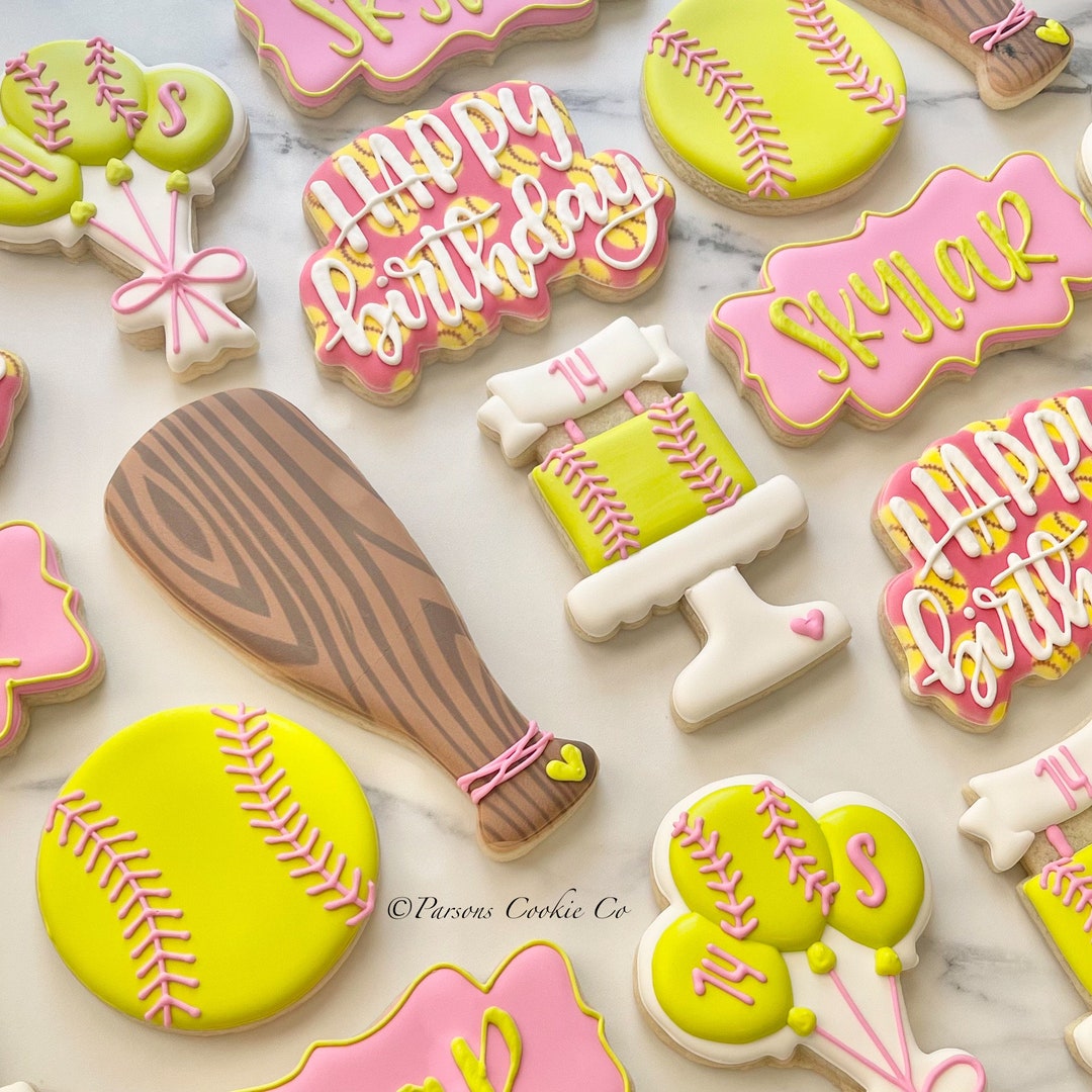 Softball Birthday Decorated Sugar Cookies | Royal Icing | Girl Birthday ...