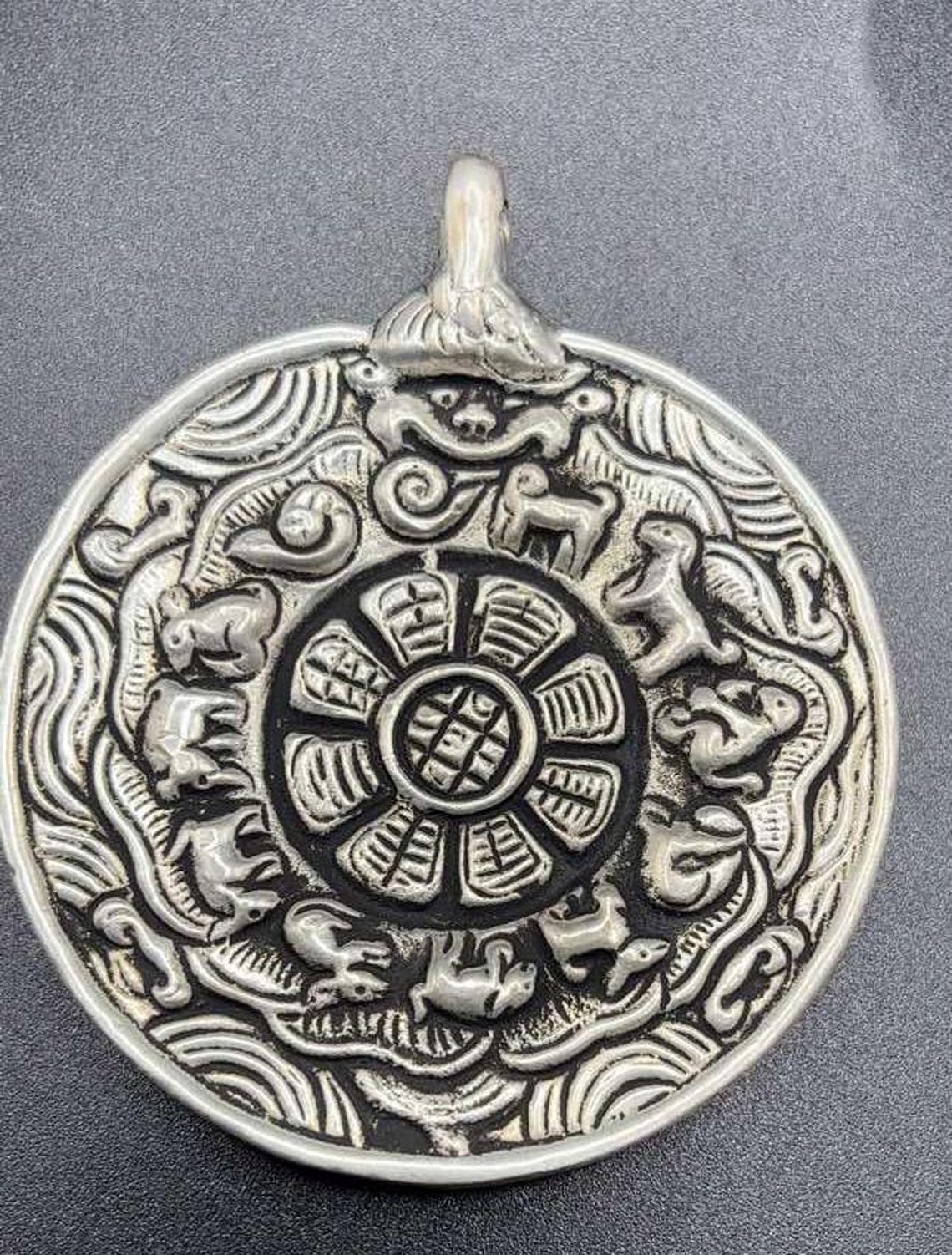 Large Tibetan 12 Zodiac Sign Pendant/ Brass/ Tibetan Silver ( 0393-3 ...