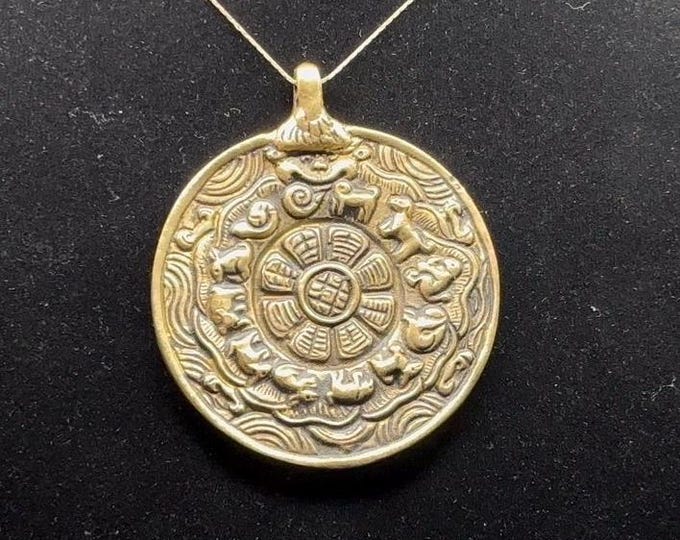 Large Tibetan 12 Zodiac Sign Pendant/ Brass/ Tibetan Silver ( 0393-3 ...