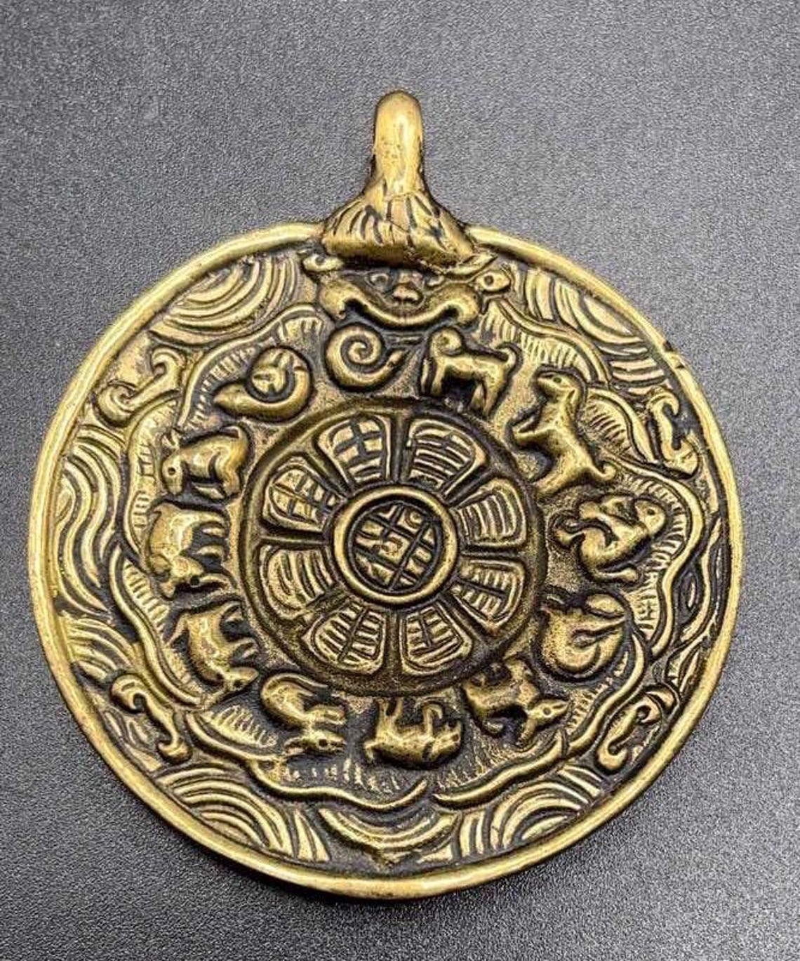 Large Tibetan 12 Zodiac Sign Pendant/ Brass/ Tibetan Silver ( 0393-3 ...