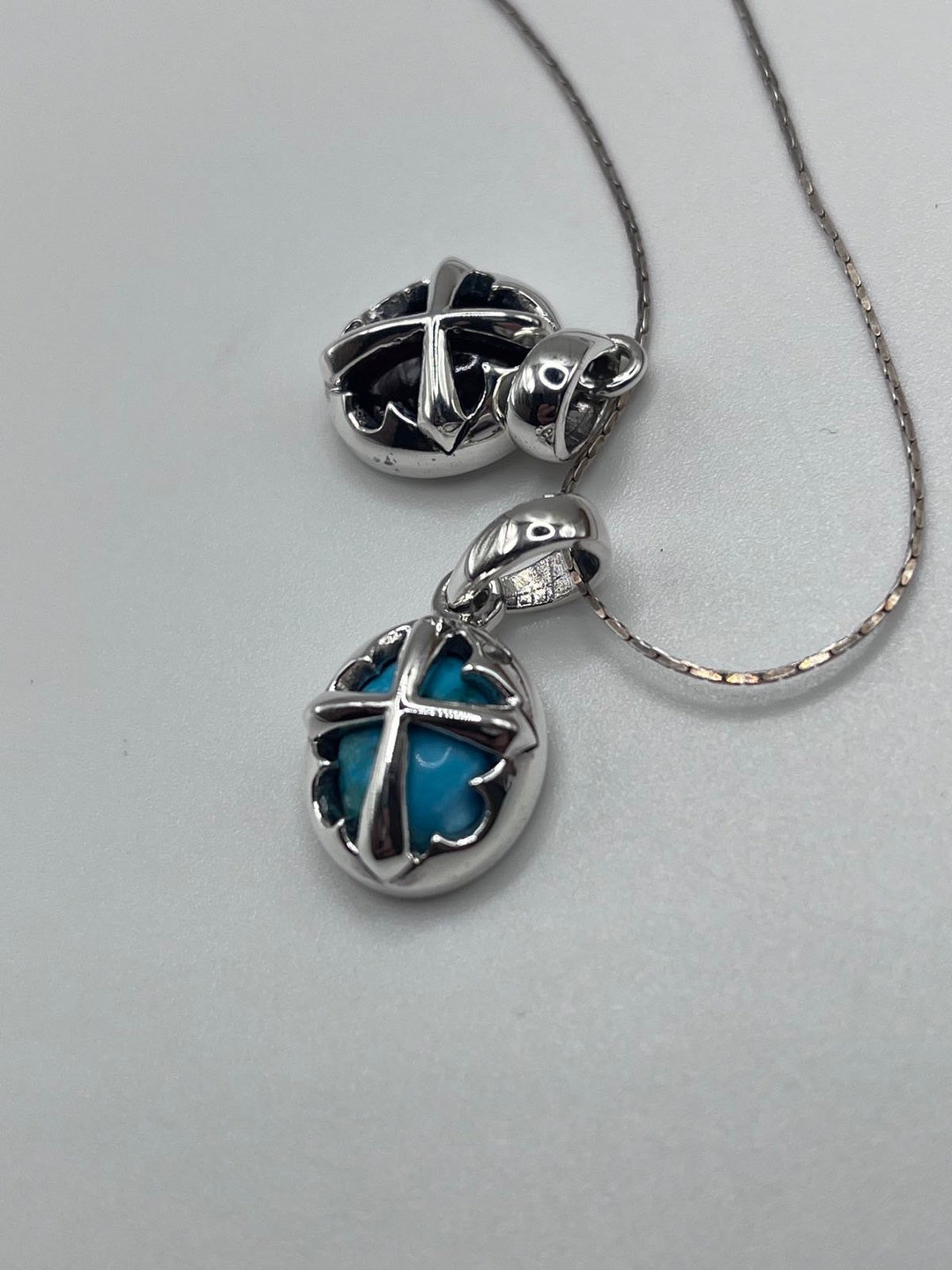 Cross Oval Sterling Silver Pendant With Turquoise/garnet/ 0262 Pendant ...