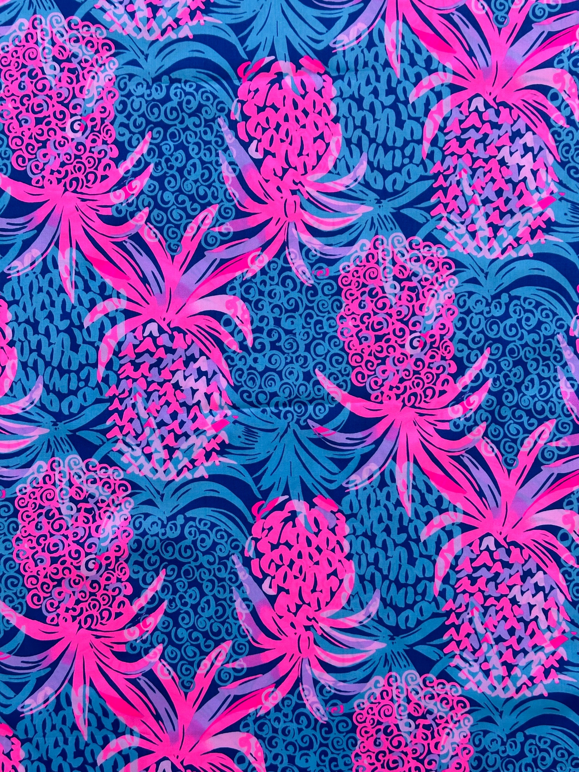 Fabric “blue Pink Pinaple”# 83 - Cotton Poplin - Etsy