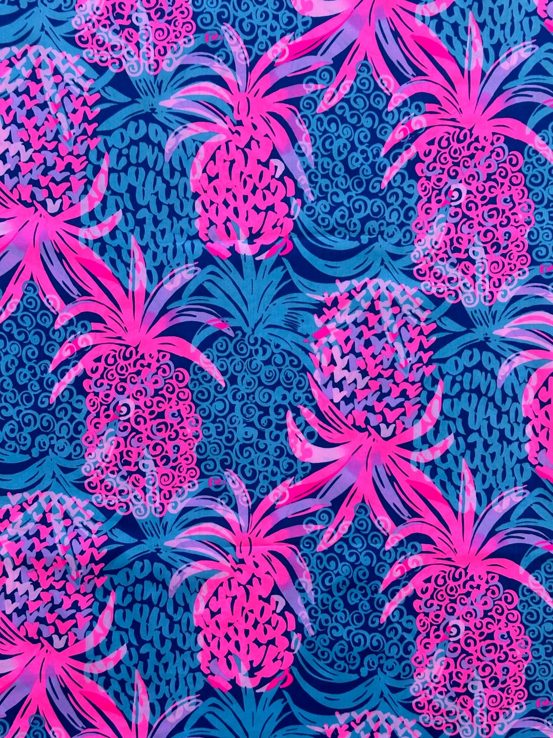 Fabric “blue Pink Pinaple”# 83 - Cotton Poplin - Etsy