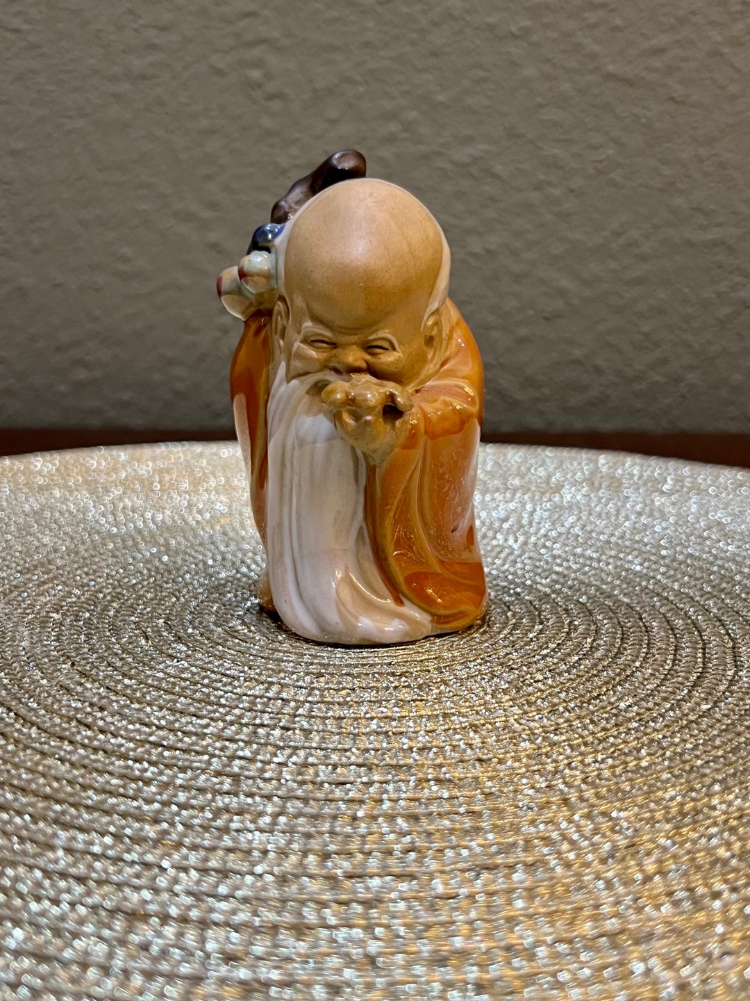 Vintage Wan Jiang Chinese Mudman Ancient Scholar Holding Bat in Palm of ...