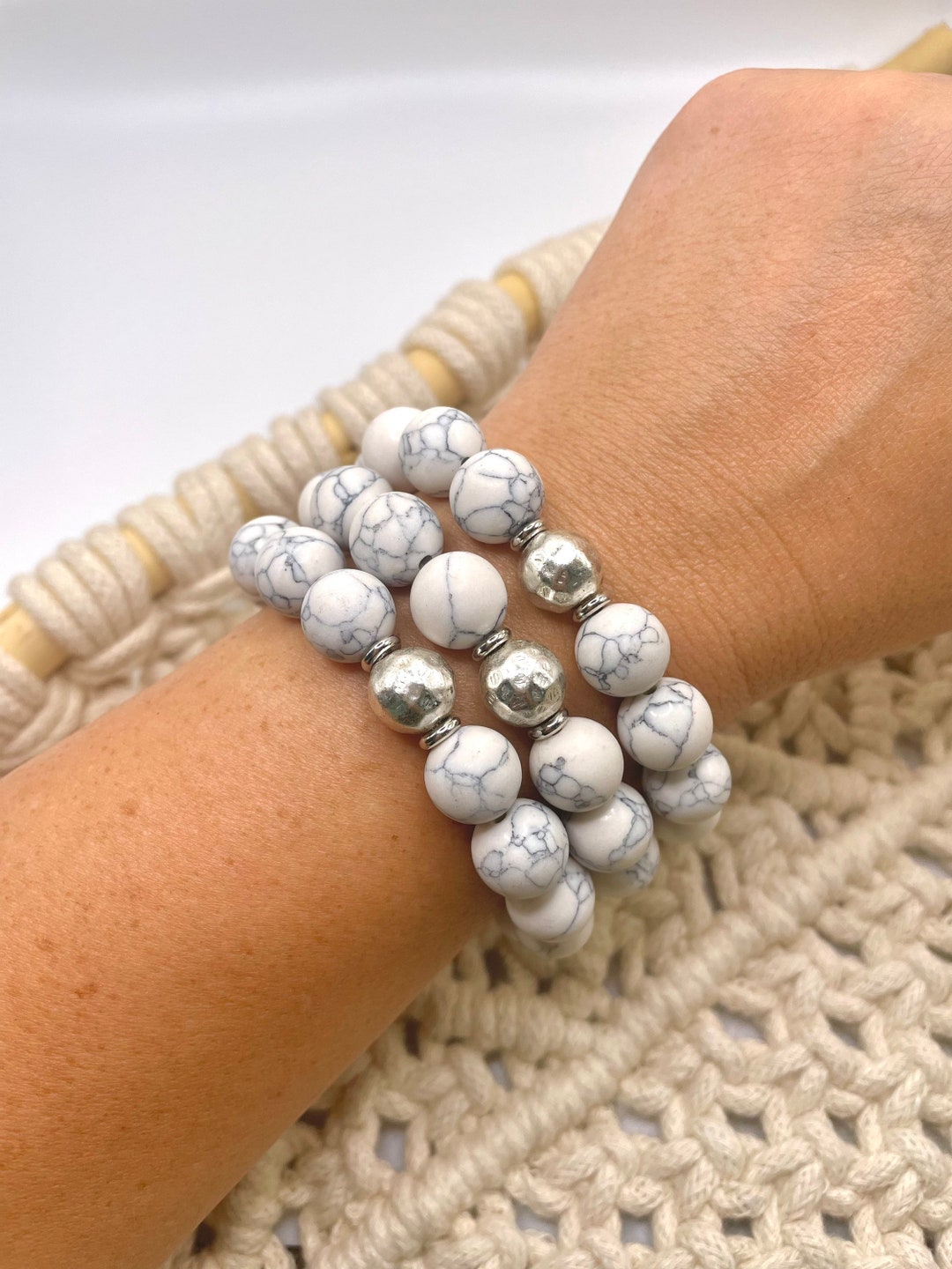 Matte Howlite Natural Stone Silver Healing Bracelet - Etsy