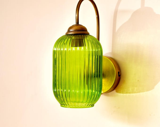 Vintage Inspired Green Glass Sconce, Wall Lighting Fixture, Mid Century ...