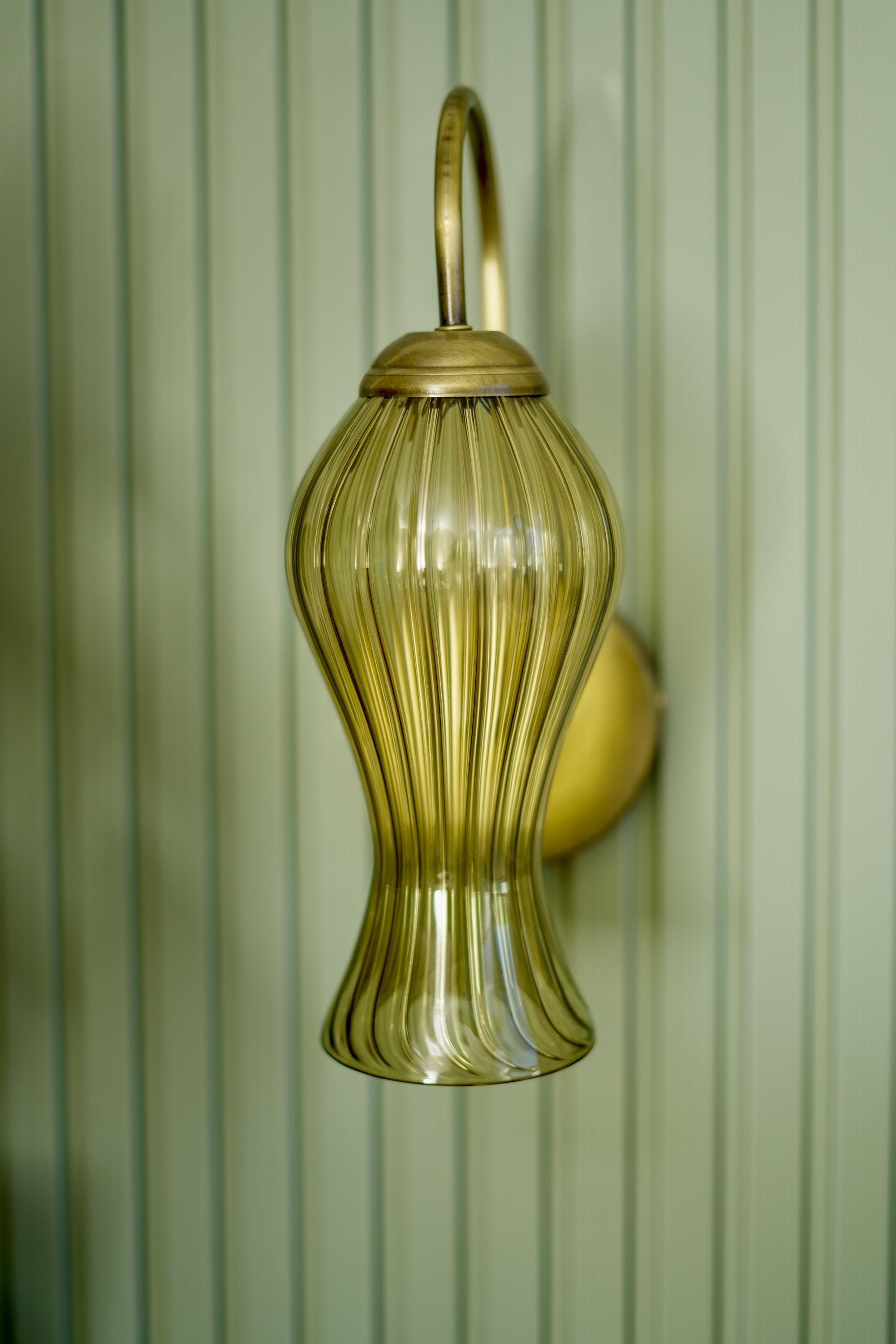 Green Glass Vanity Light, Vintage Style Wall Lighting Fixture, Mid ...