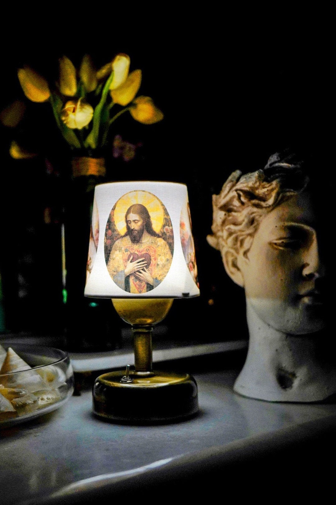 Vintage Inspired Table Lamp, Religious Lamp, Virgin Mary Lamp, Cordless ...