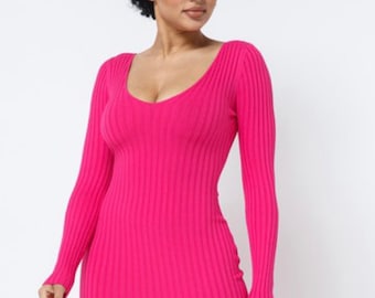 Pink Ribbed Dress | Etsy