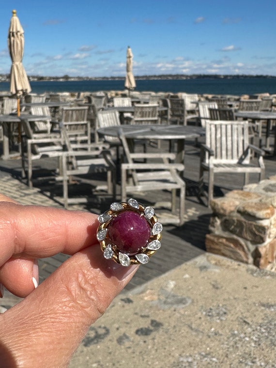 Antique Diamond & Ruby Sateen Finished 14k 585 Yellow… - Gem