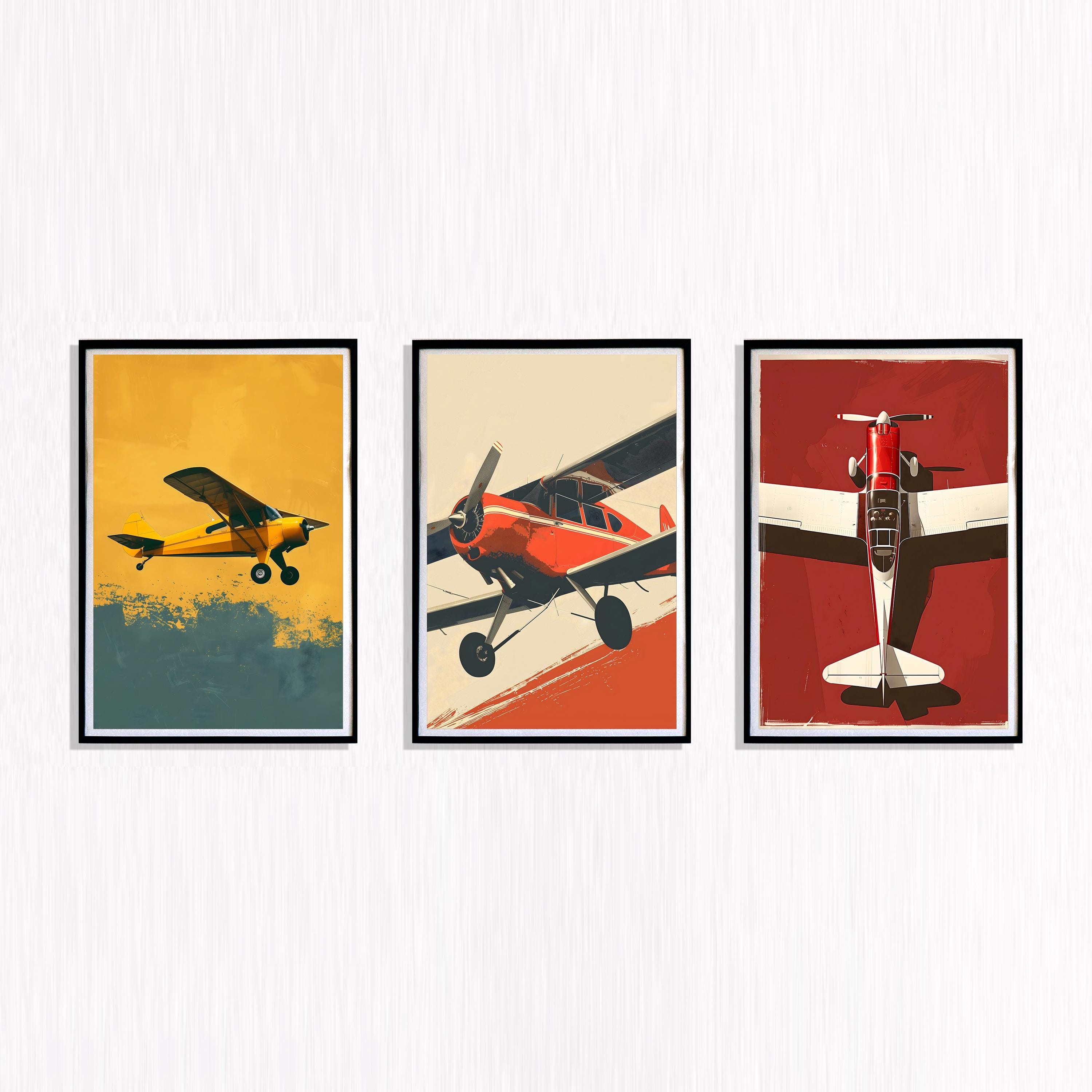 Retro Airplane Wall Art Print – Vintage Aviation Decor, Set of 3 ...