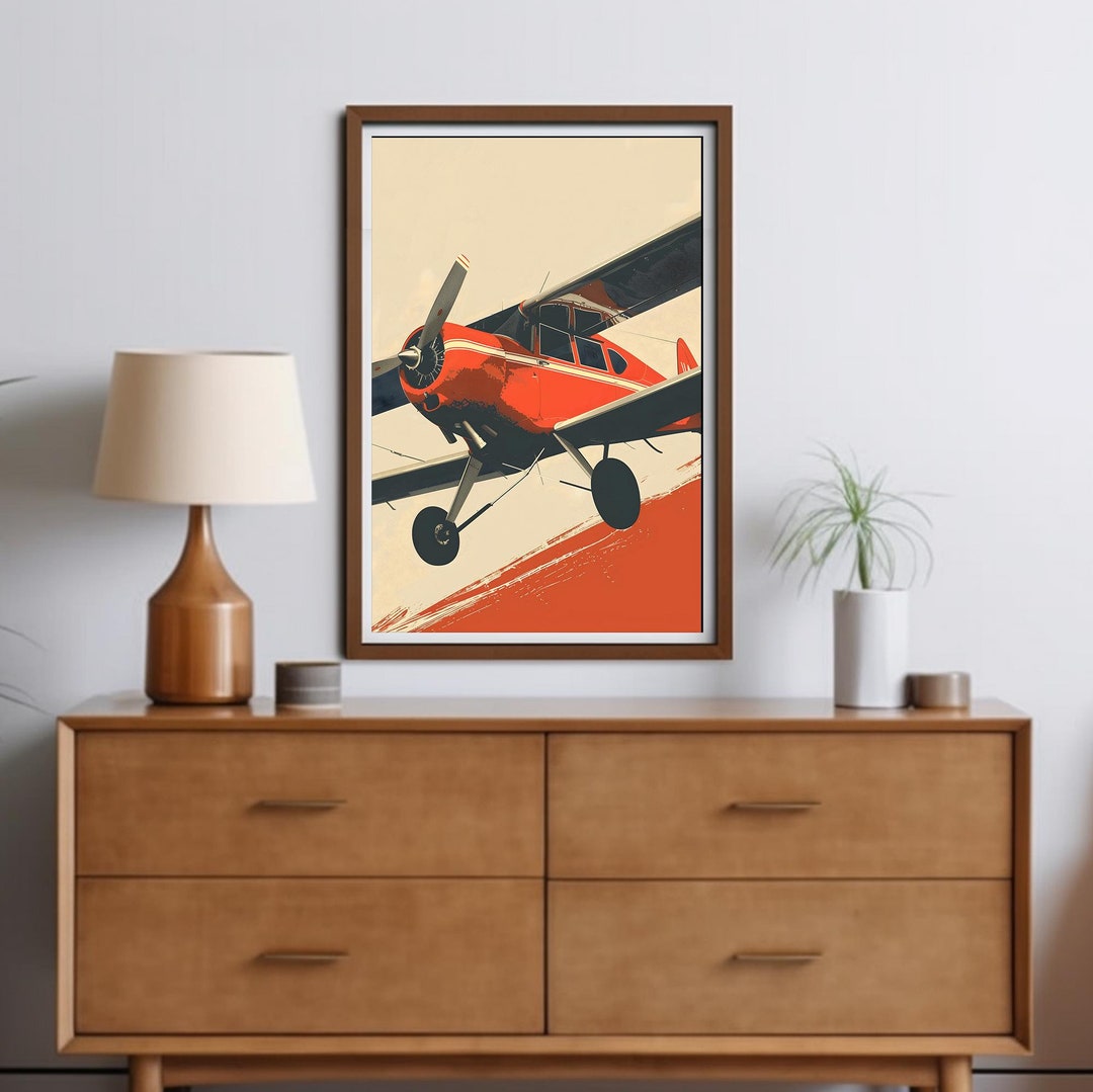 Retro Airplane Wall Art Print – Vintage Aviation Decor, Airplane Poster ...