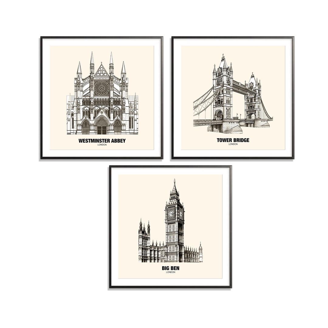 London Landmarks Art Prints, Set of 3, City Landmarks, Contemporary ...