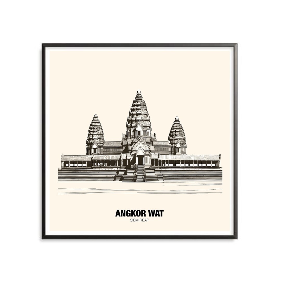 Angkor Wat Temple Art Print, Cambodia Landmarks, City Landmarks, Sketch ...