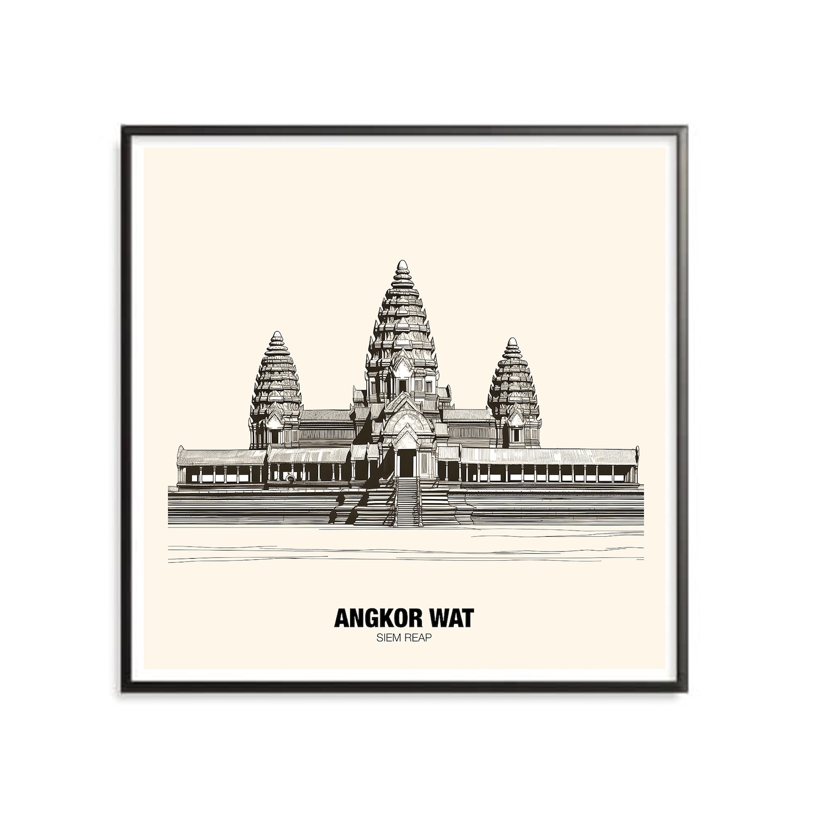Angkor Wat Temple Art Print, Cambodia Landmarks, City Landmarks, Sketch ...