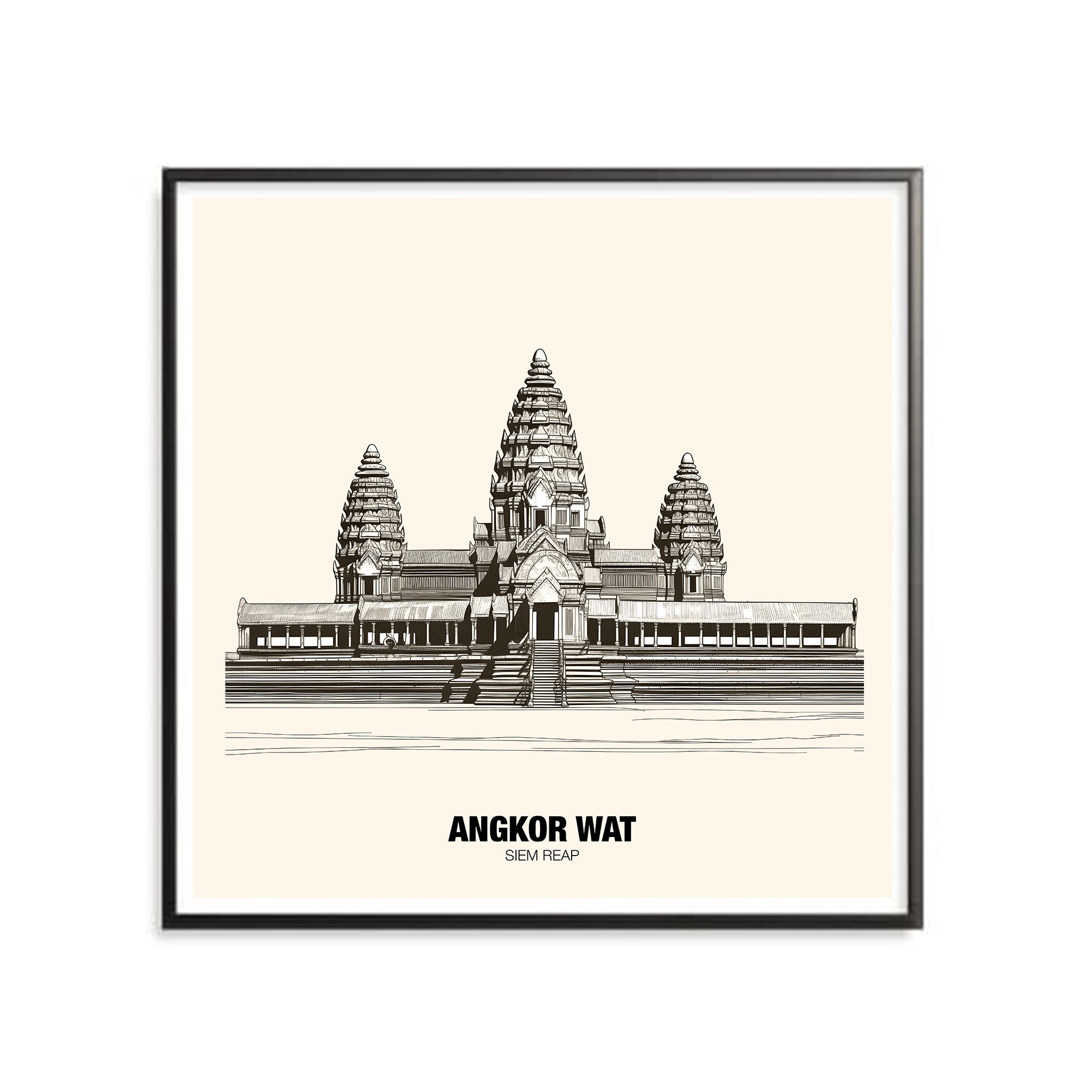 Angkor Wat Temple Art Print, Cambodia Landmarks, City Landmarks, Sketch ...