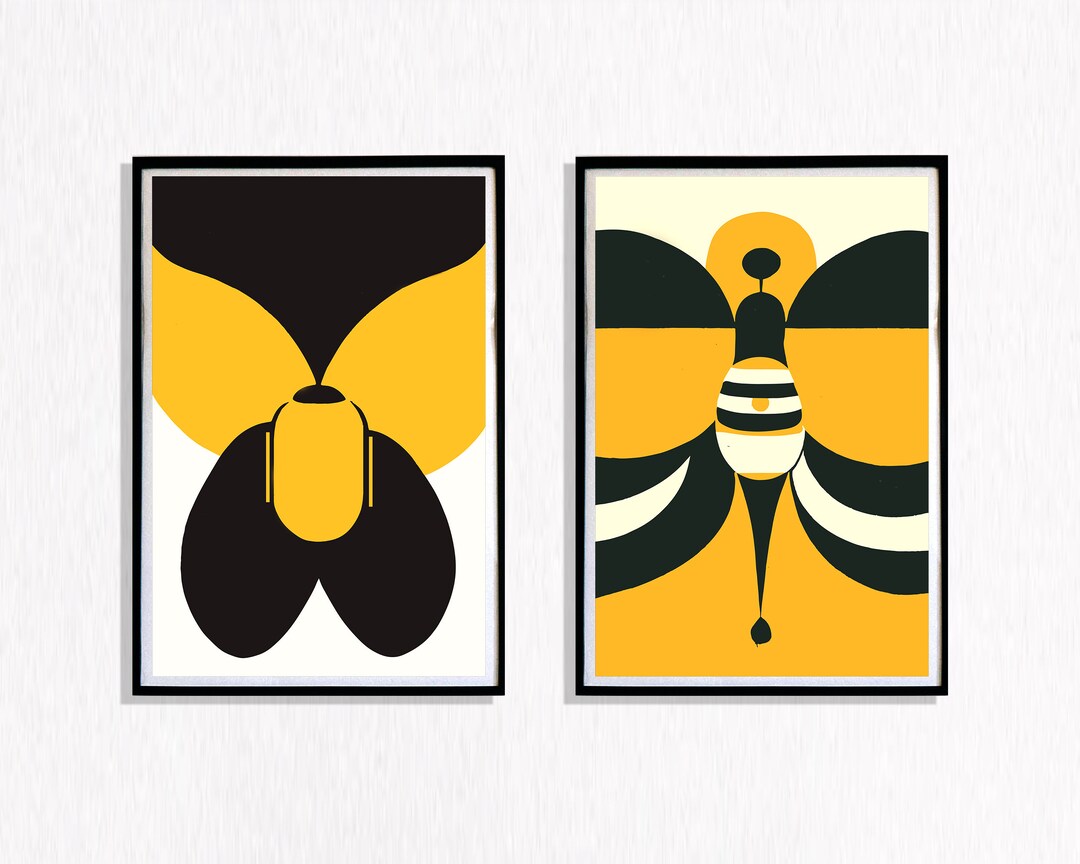 Abstract Bee Wall Art Prints, Set of 2, Contemporary, Minimal, Modern ...
